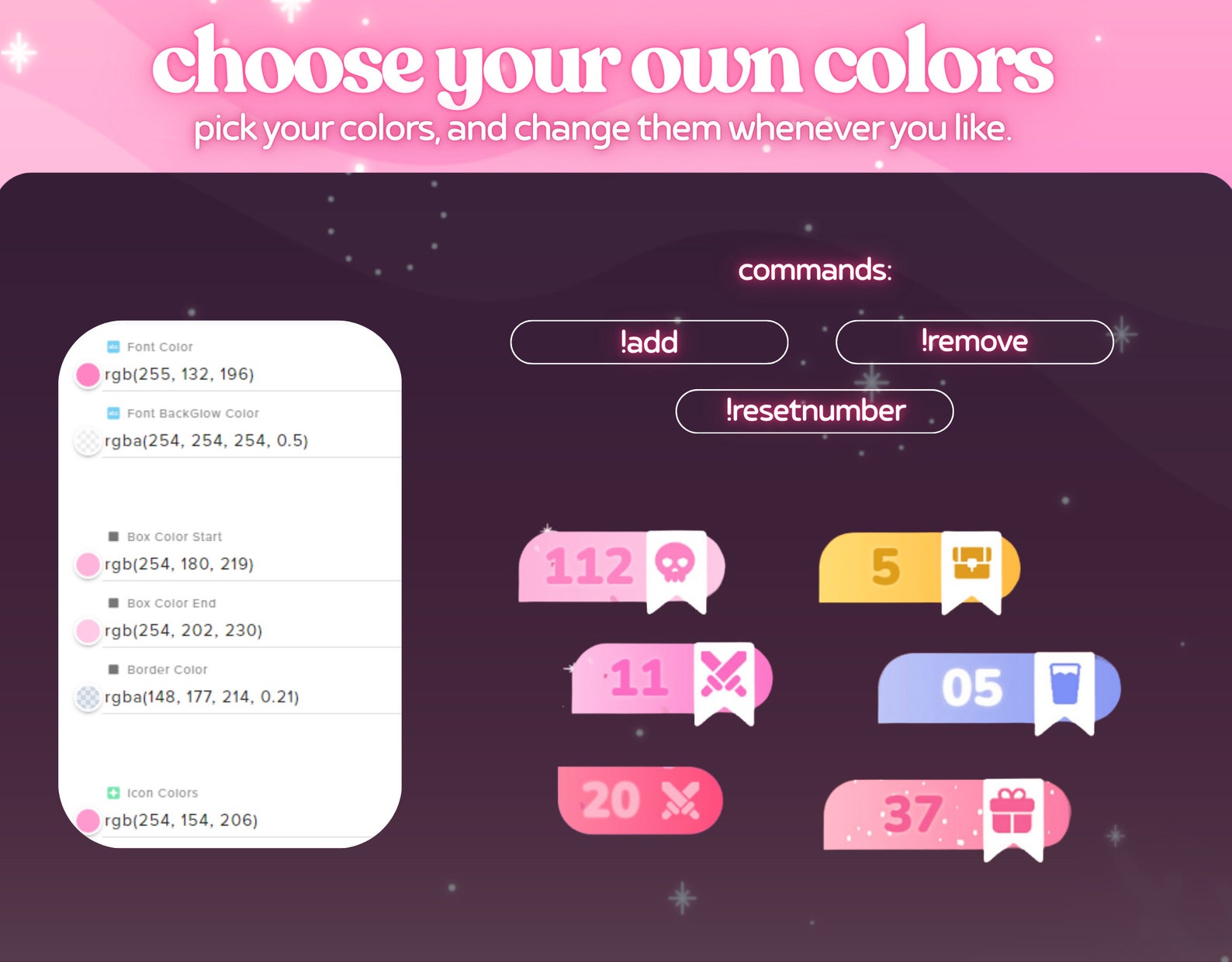 Counter Widget Animated Counter Customizable Colors, Subathon Streamelements Pastel Pink Widget ...