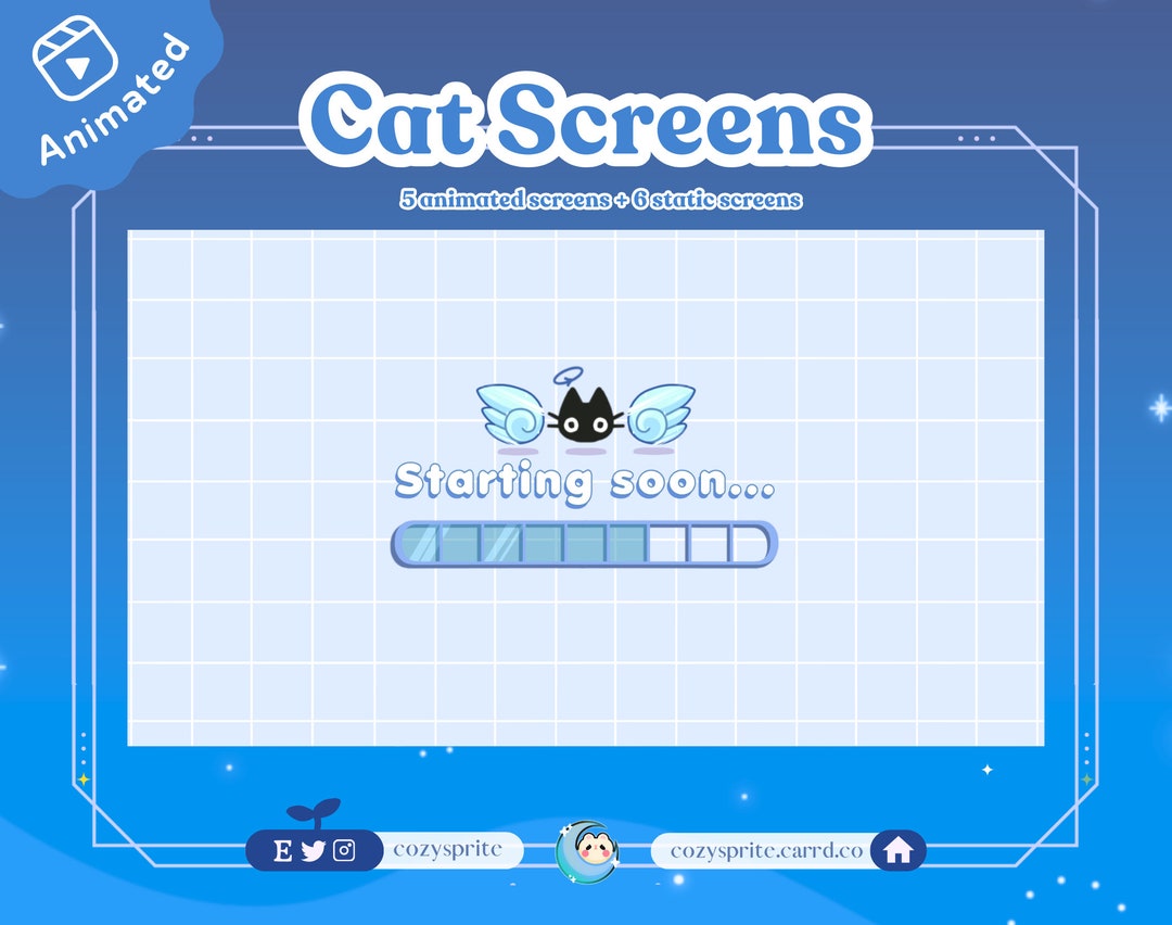 ANIMATED Blue Cat Stream Screens | Starting Soon Be Right Back Stream ...