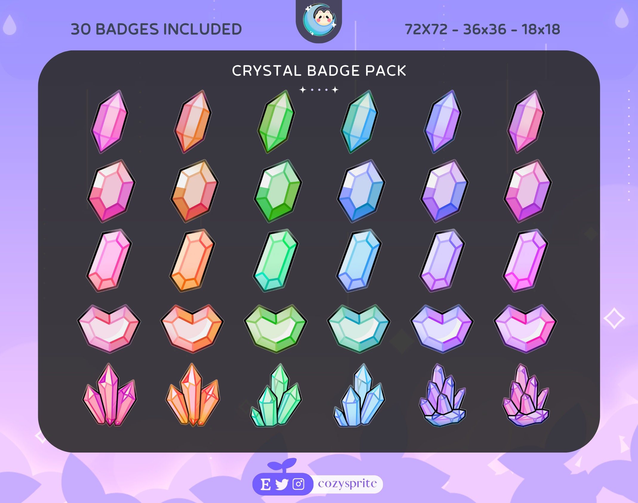 30x GEM BADGES BUNDLE Crystal Reward Pack Badges Pack Sub Badges Badges ...