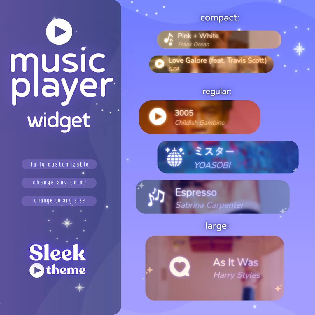 Music Widget Song Player for Streaming Spotify, Youtube Customizable ...