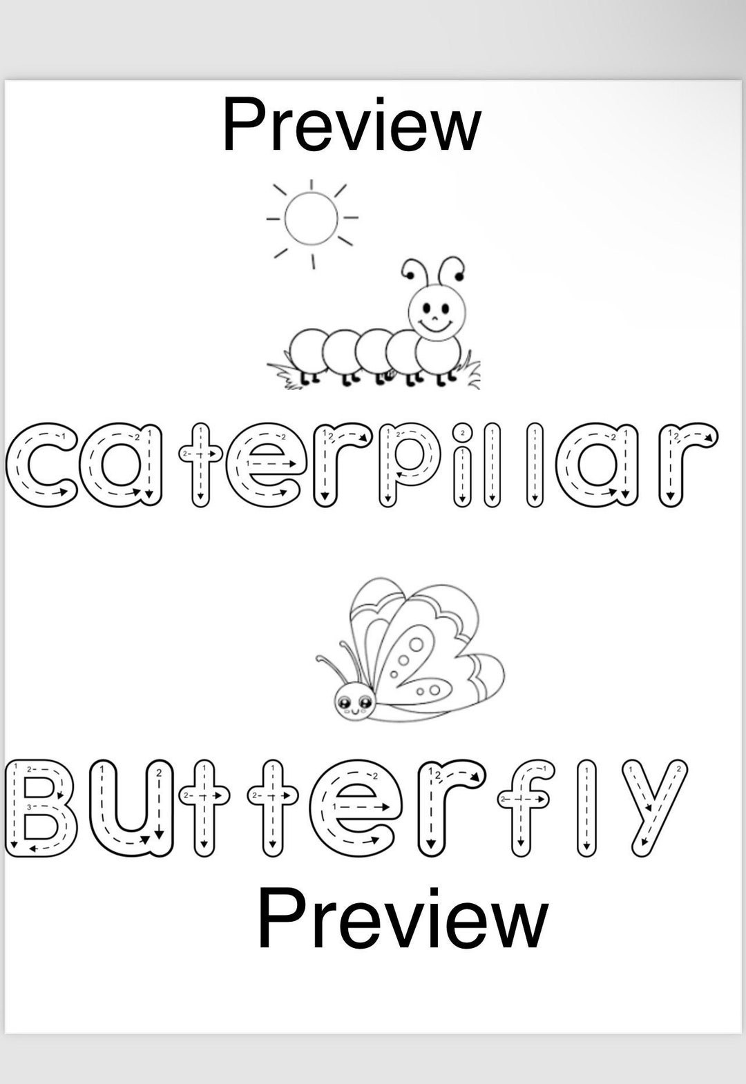 Caterpillar & Butterfly Tracing Worksheet - Etsy