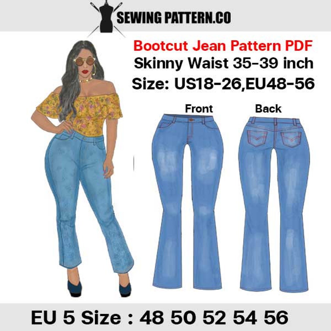 Bootcut Skinny Jeans Plus Size Sewing Pattern PDF for Women | Size US18 ...