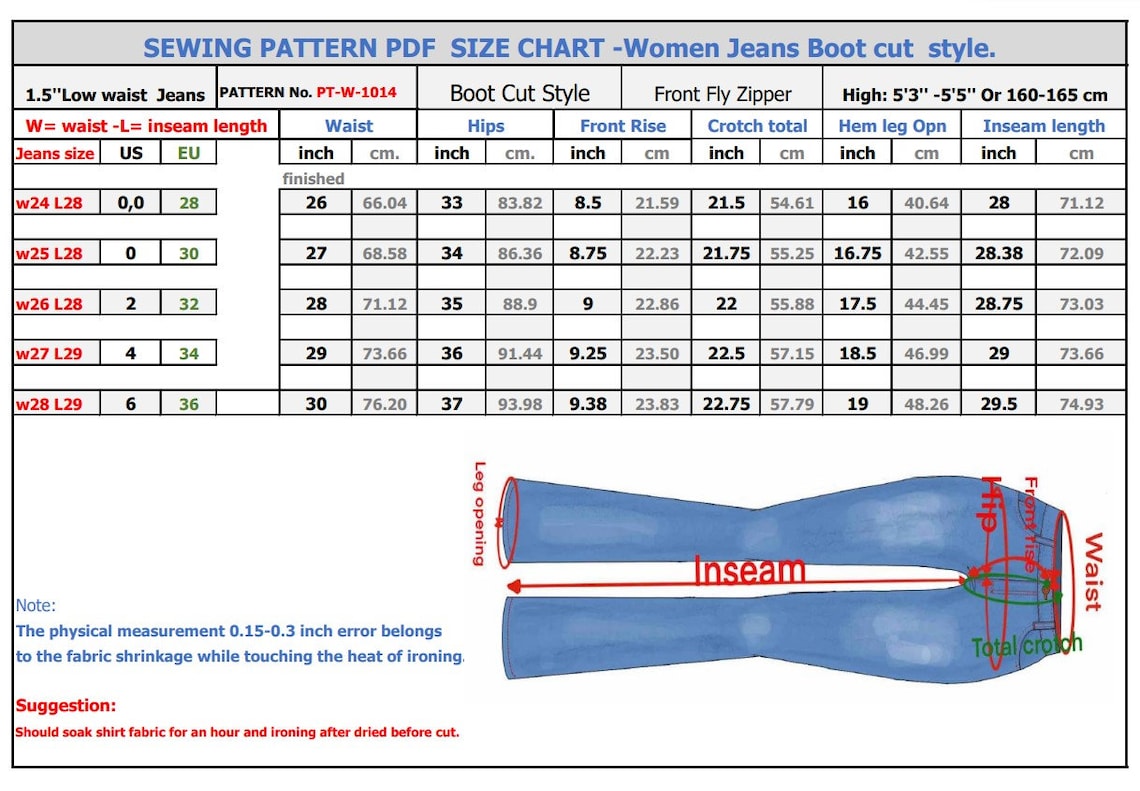 Bootcut Jeans for Women Sewing Pattern PDF Waist 24-28 Inch - Etsy