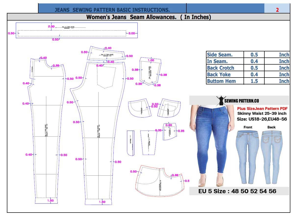 Skinny Jeans Plus Size for Women Sewing Pattern PDF Size - Etsy