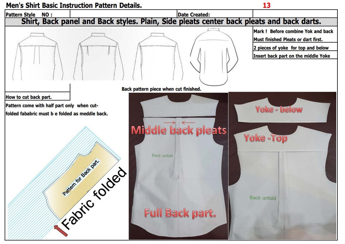 Short Sleeve Dress Shirt Sewing Pattern PDF (size US34-42,EU44-52 ...