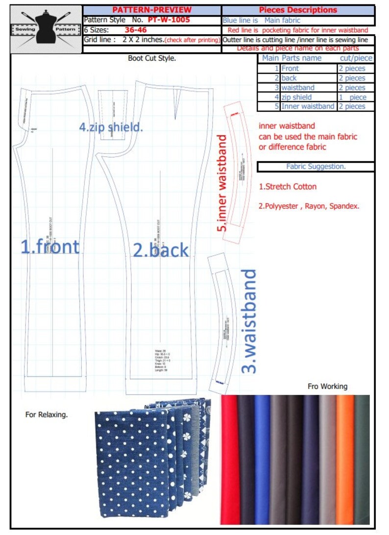 Womens Pants Bootcut Sewing Pattern Pdf Size 8-18 US36-46 - Etsy