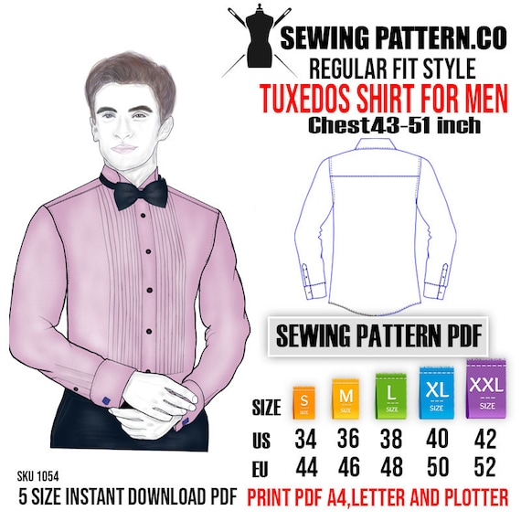 Tuxedo Shirt for Men. Sewing Pattern Pdf.size S 2XL Chest - Etsy