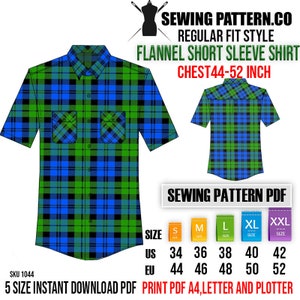 Men's Flannel Shirt Short Sleeve. Sewing Pattern PDF. (size S - 2XL ...