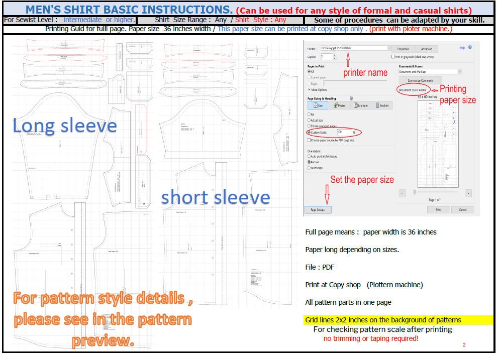 Big and Tall Plaid Flannel Short Sleeve Shirt Sewing Pattern PDF. (3XL ...