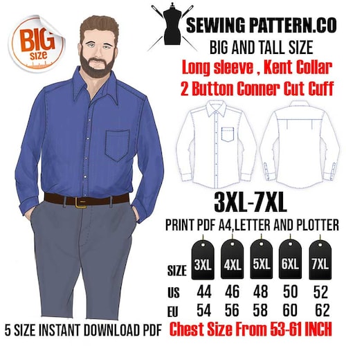 Big and Tall Men's Hawaii Shirt Sewing Pattern PDF. 3XL - Etsy