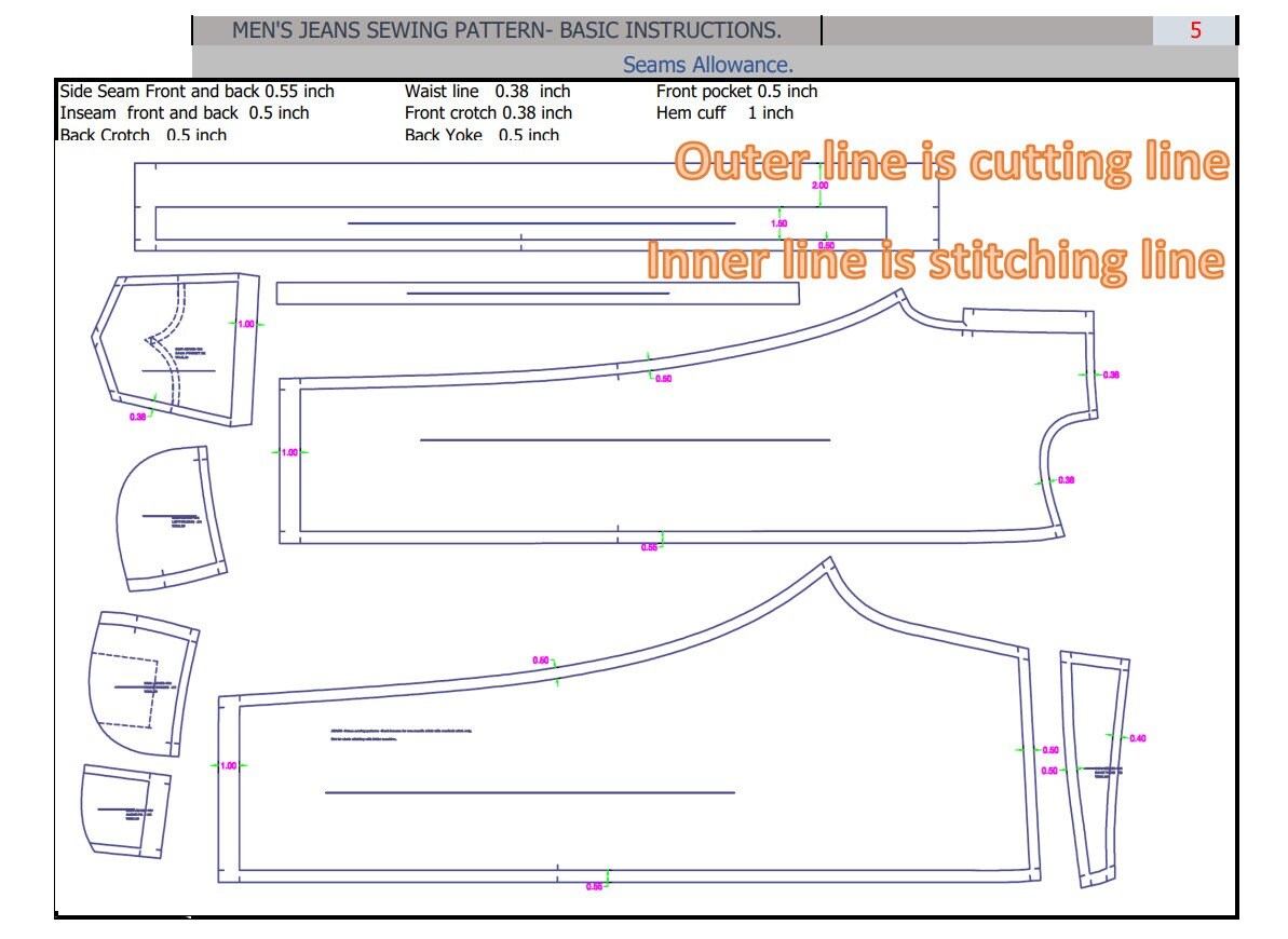 Big and Tall Jeans Men Sewing Pattern Pdf Size (W40 L33)–(W48 L 34 ...