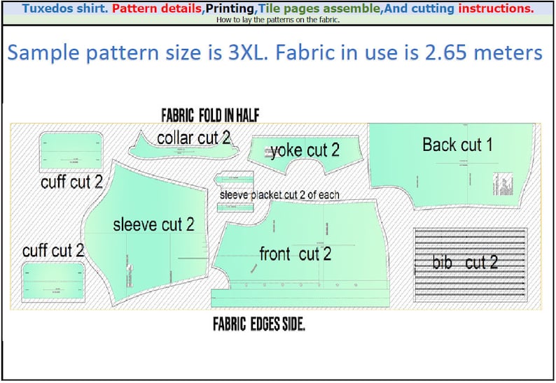 Tuxedo Shirt for Men. Sewing Pattern Pdf.(size S - 2XL) Chest From 43 ...