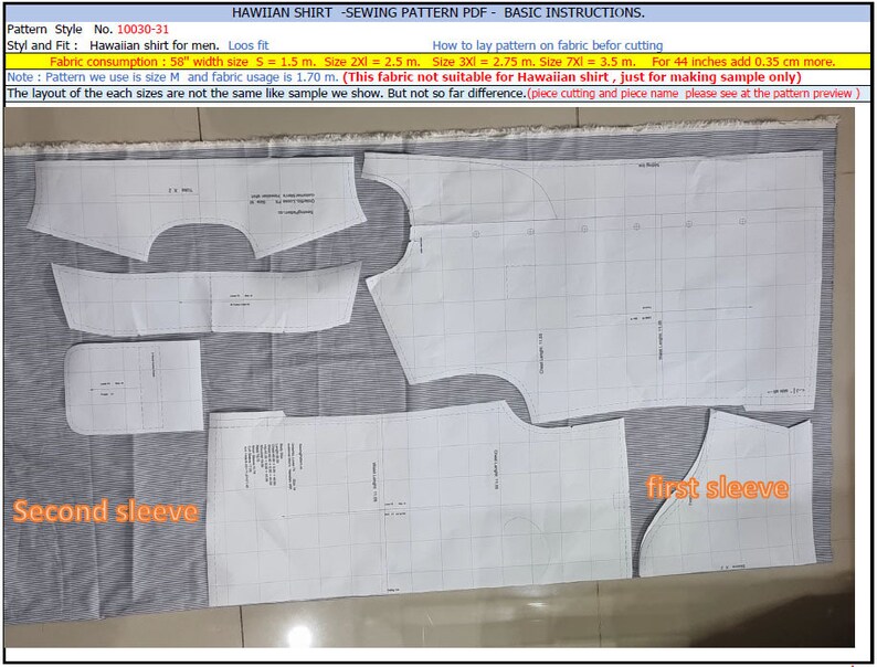 Big and Tall Men's Hawaii Shirt Sewing Pattern PDF. (3XL - 7XL) Chest ...