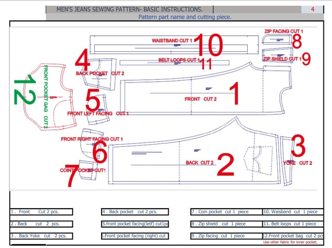 Denim Jeans for Mens Sewing Pattern Pdf.size | Etsy