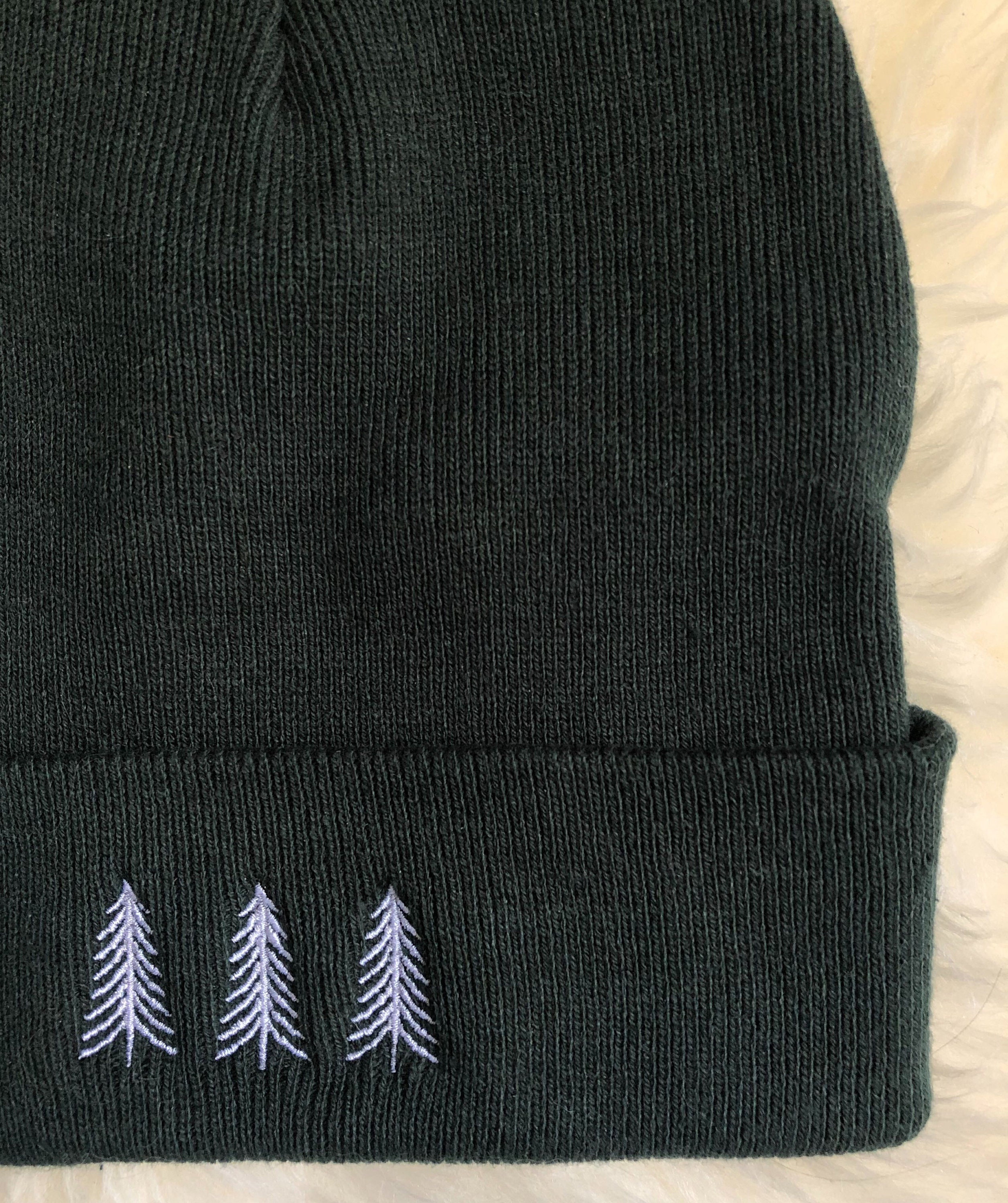 Trees Embroidered Beanie, Unisex Adventure Hat, Evergreen Toque - Etsy UK