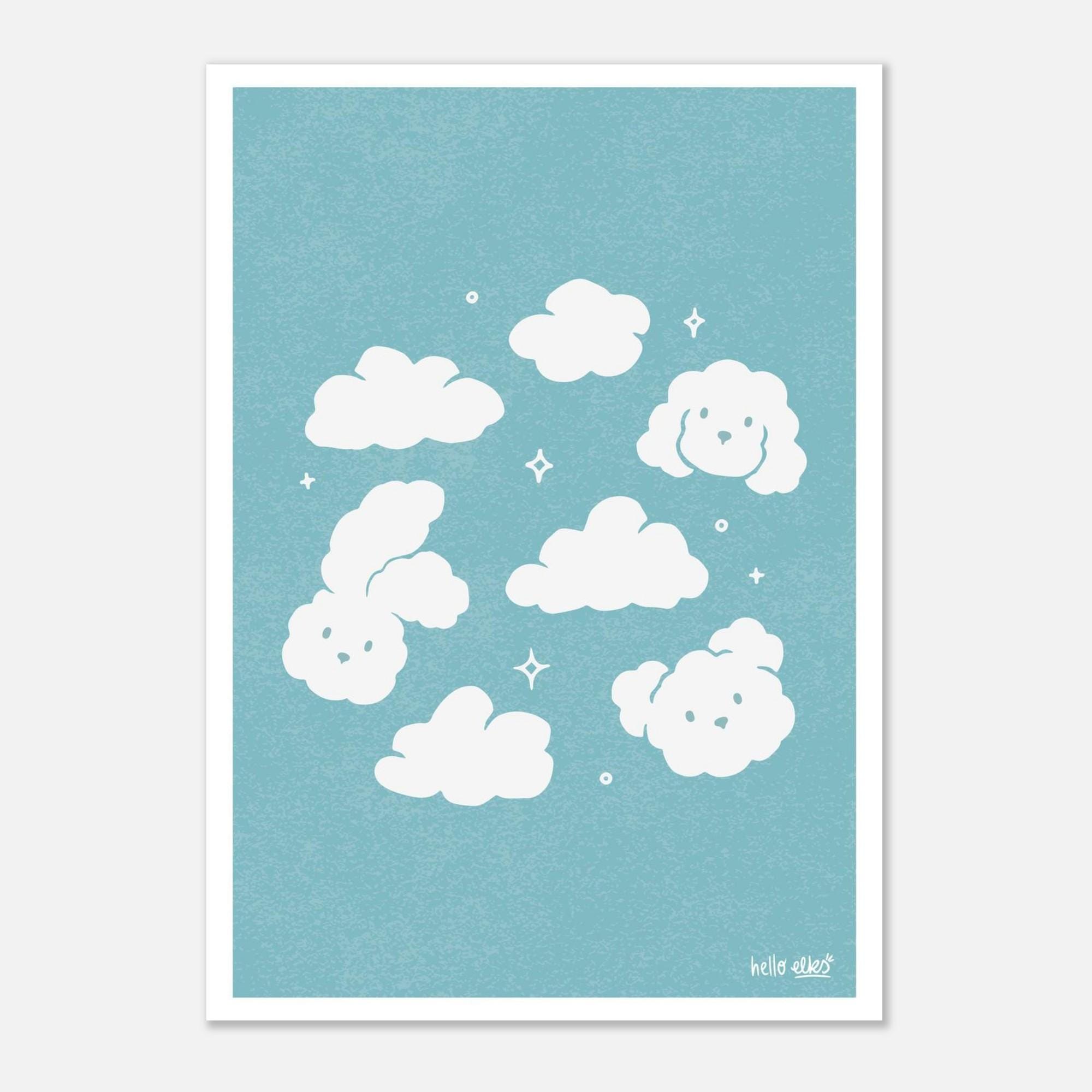 Cute Sky Blue Cloud Animal Art Print – Playful Nursery & Kids Room ...