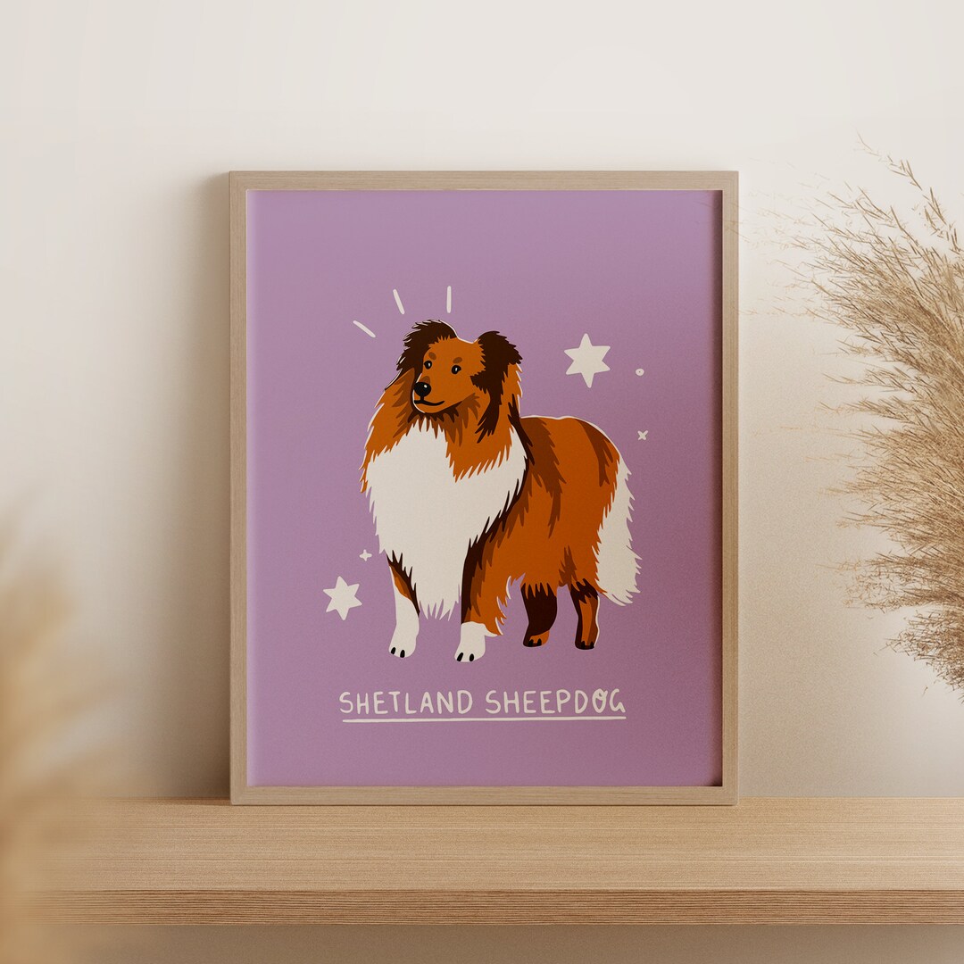 Shetland Sheepdog Art Print: Colorful Dog Breed Illustration (digital ...