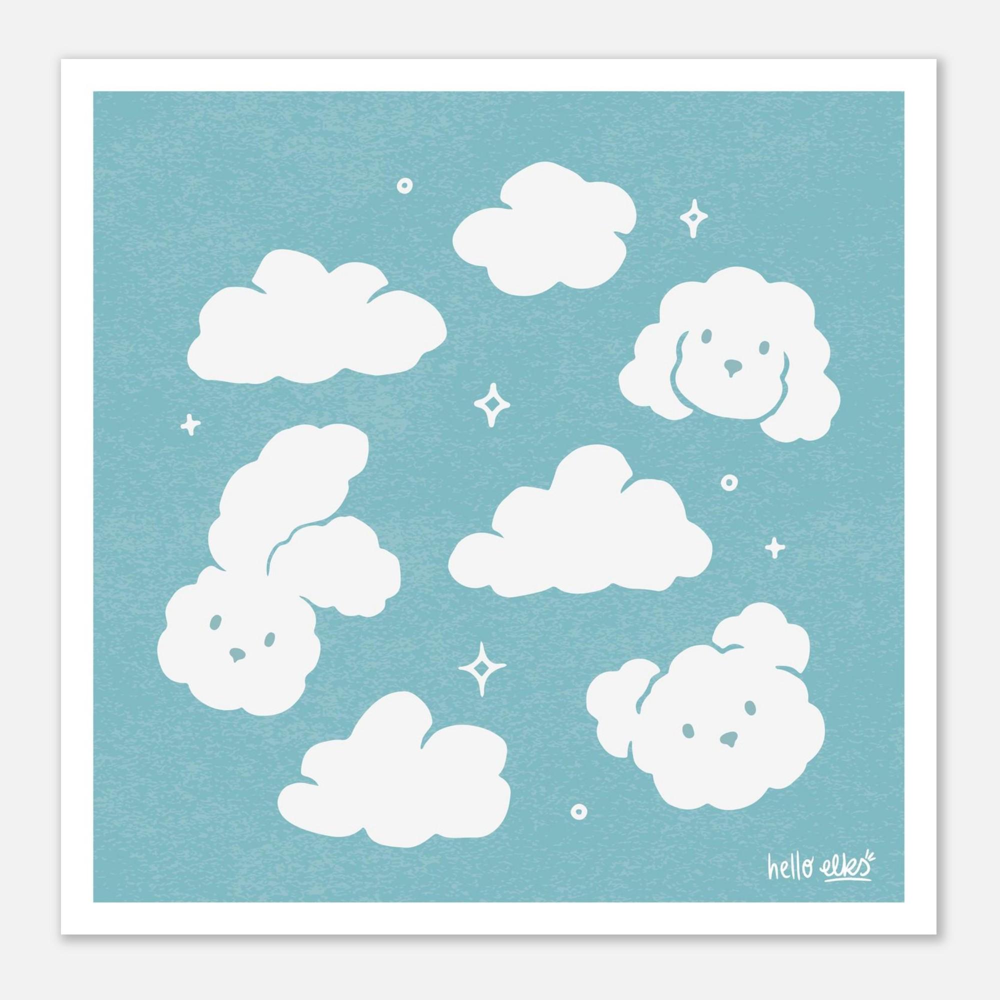 Cute Sky Blue Cloud Animal Art Print – Playful Nursery & Kids Room ...