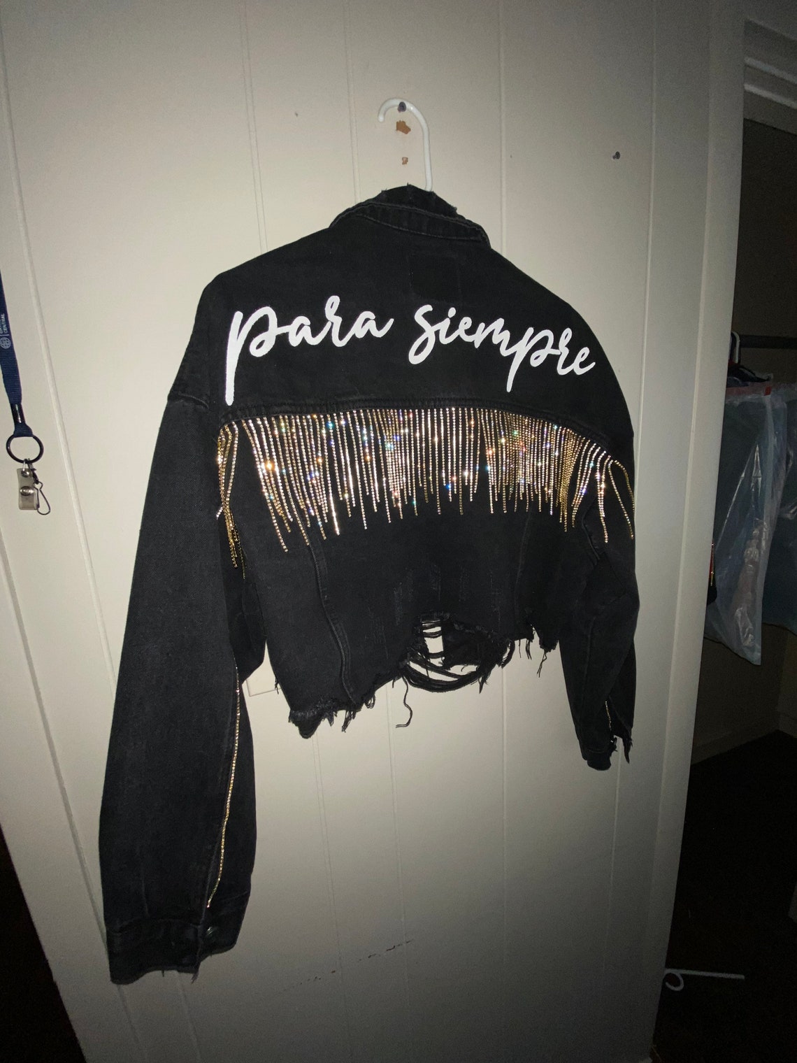 CUSTOMIZABLE Rhinestone Fringe Denim Jacket - Etsy