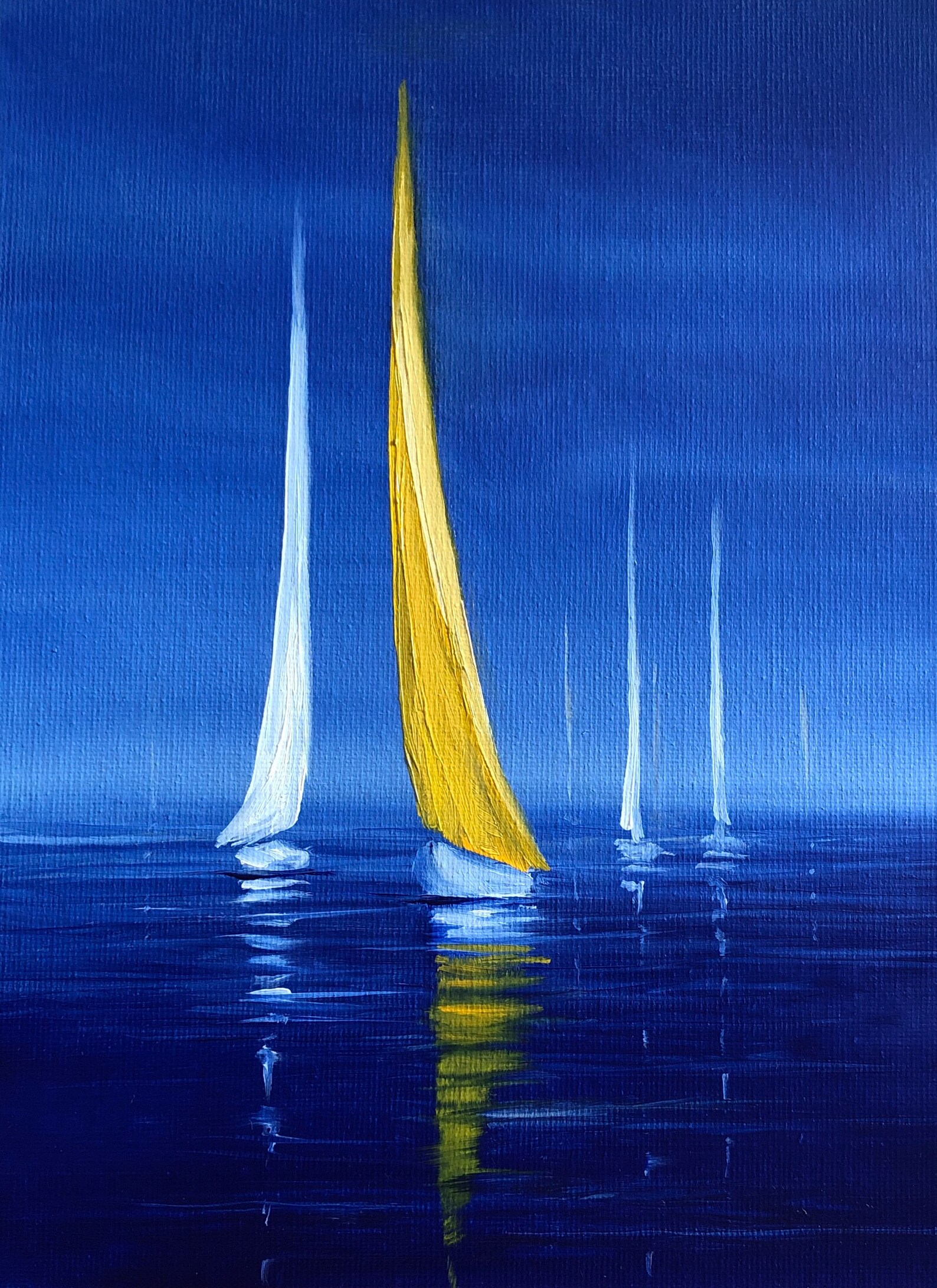 Abstract Nautical Painting Sailboats Ocean Small Oil Painting | Etsy