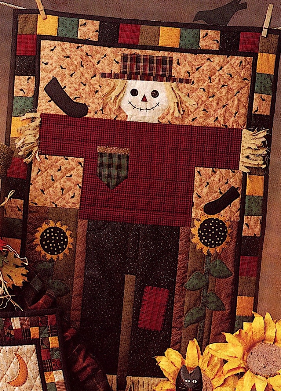 1994 Harvest Scarecrow Debbie Mumm Wallhanging Quilt Design Log Cabin ...
