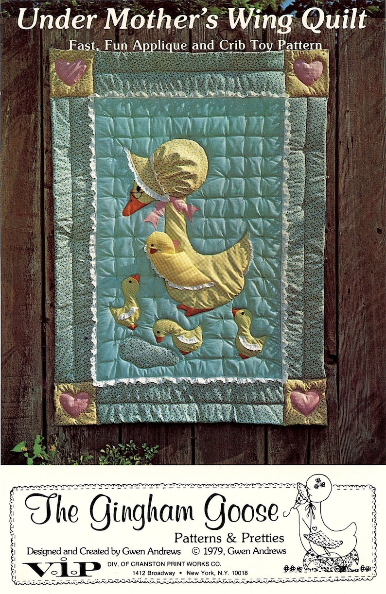 1979 Under Mother's Wing Quilt Wall Hanging Gingham Goose Quilt Pattern ...