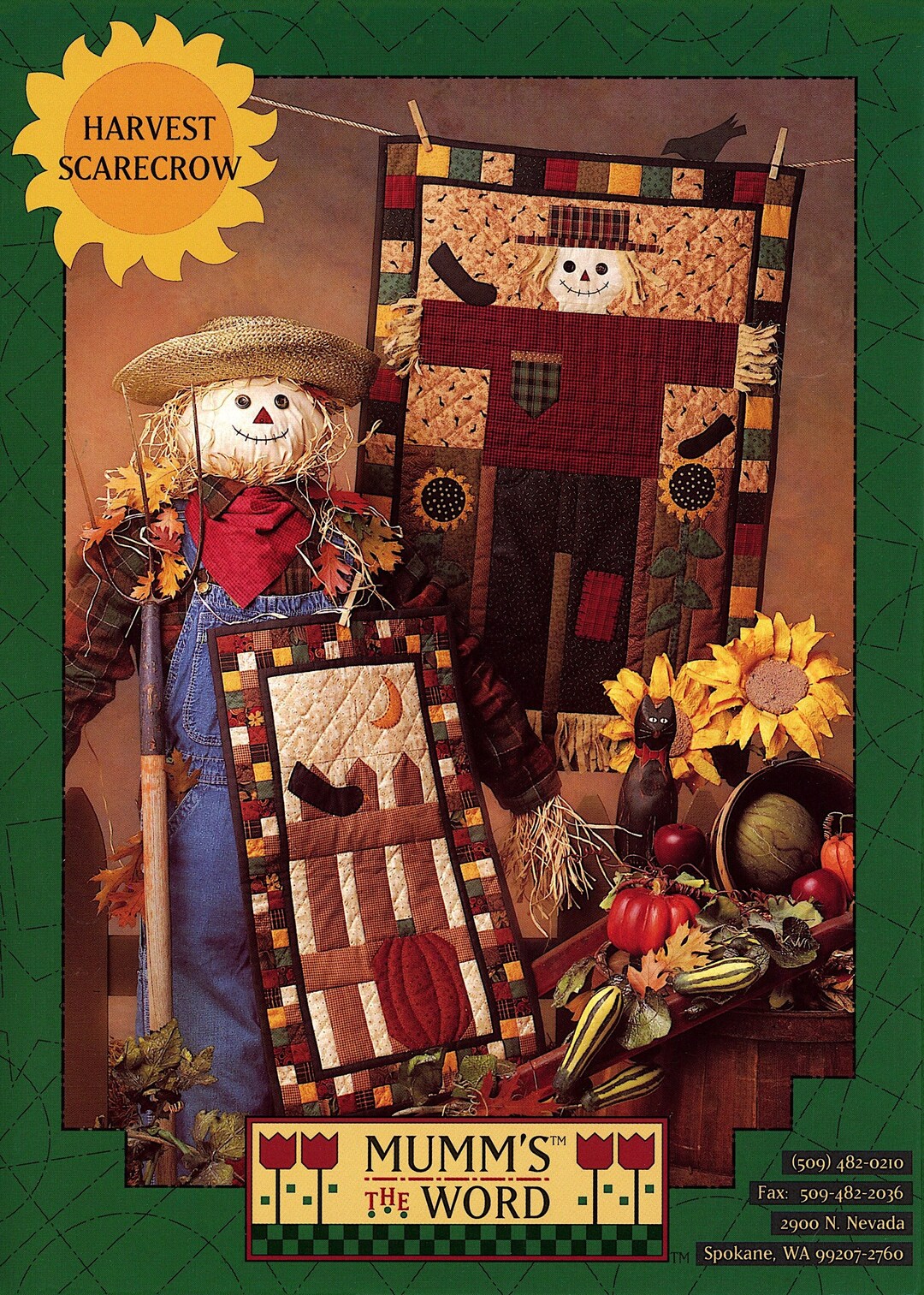 1994 Harvest Scarecrow Debbie Mumm Wallhanging Quilt Design Log Cabin ...