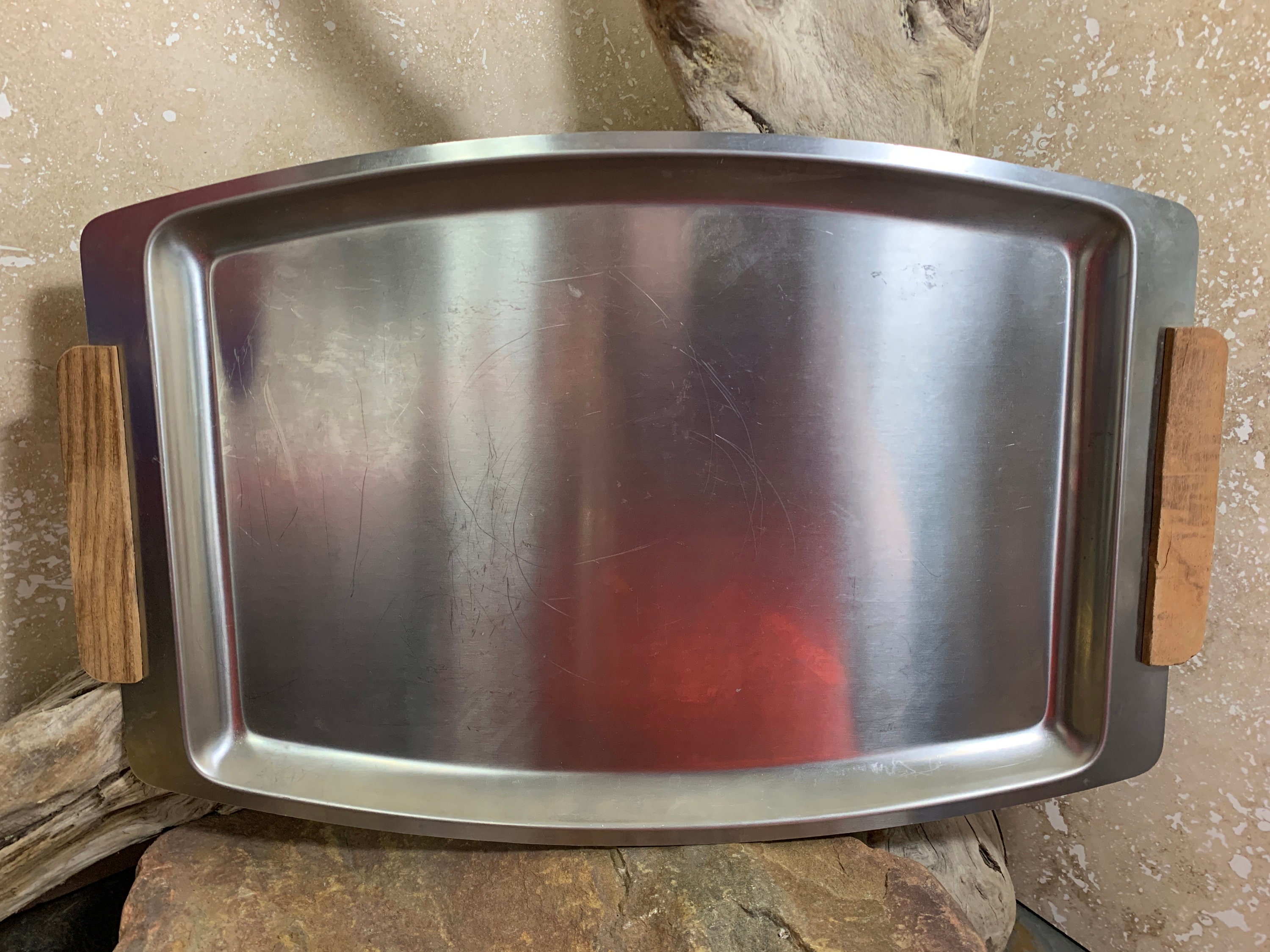 1960s Mid Century Stainless Steel & Wood Platter Japan Cheese - Etsy