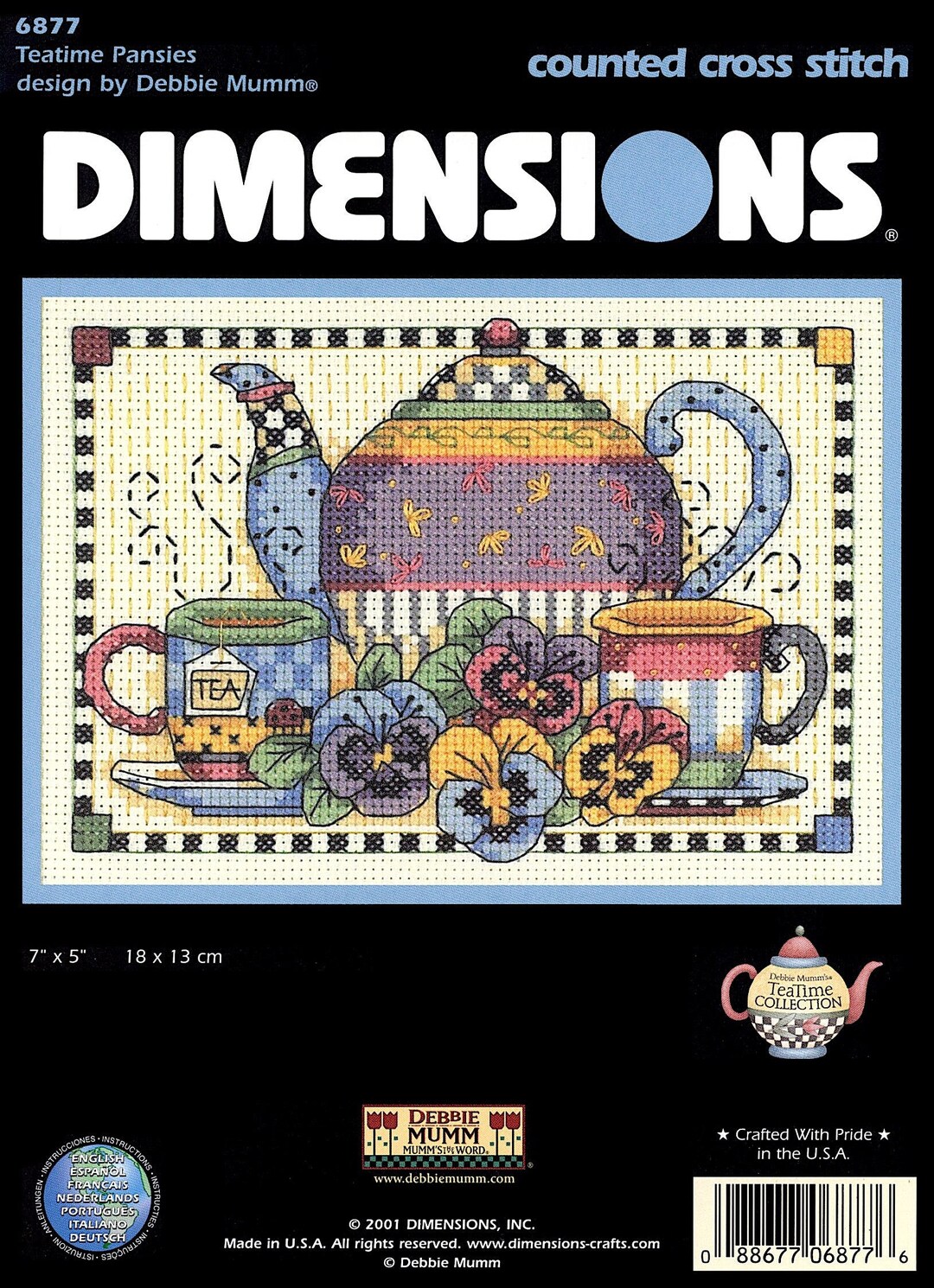 2001 Teatime Pansies Counted Cross Stitch Chart Pattern Design Debbie ...