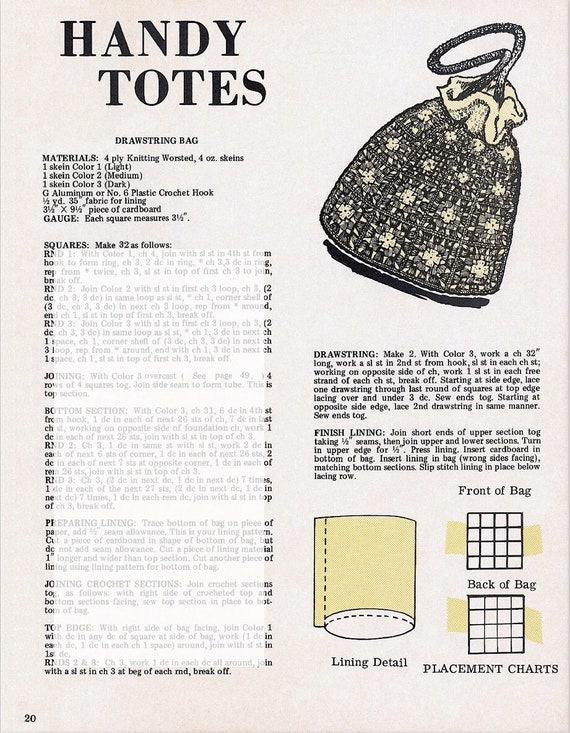 1974 Granny Square Handy Dandy Crochet Purses / Totes - Etsy