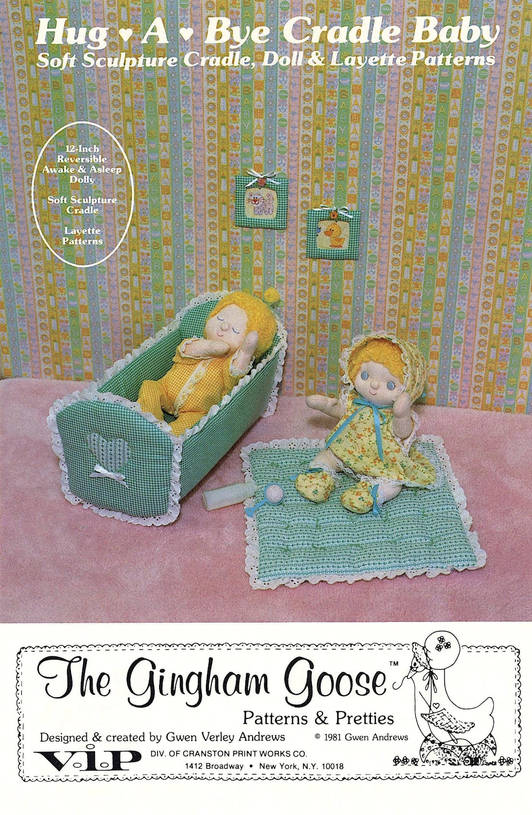 1981 Hug A Bye Cradle Baby Doll Gingham Goose Pattern Doll Accessories ...