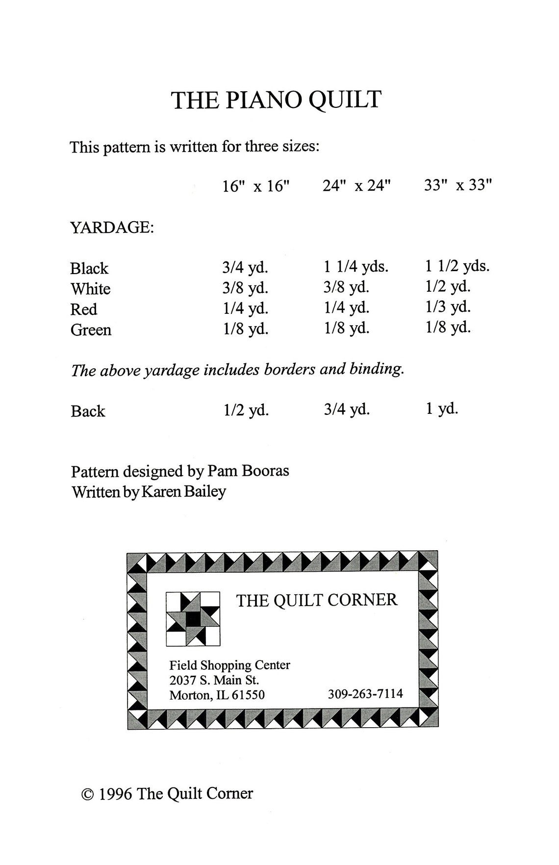 1996 the Piano Quilt Pattern Wallhanging Quilt in A Day Design Instant ...