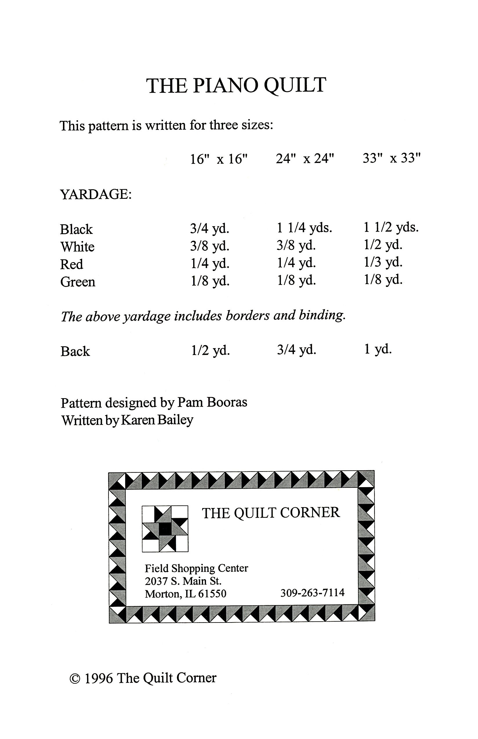 1996 the Piano Quilt Pattern Wallhanging Quilt in A Day Design Instant ...