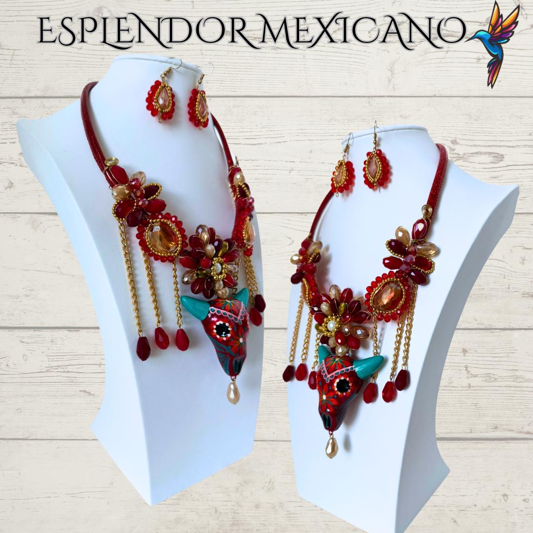 Mexican Handmade Beaded Necklace Set With Hand Painted Ceramic Skull ...