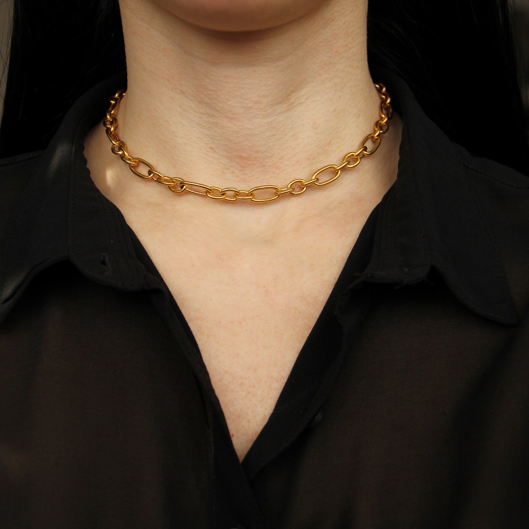 Gold Chunky Necklace, Chunky Choker, Gold Chain Necklace, Thick Chain ...