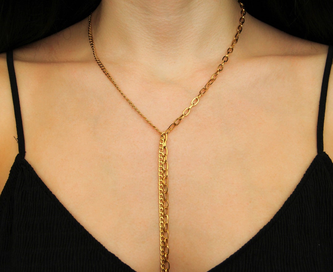 Y Necklace, Lariat Necklace, Long Y Necklace, Mixed Chain Necklace ...