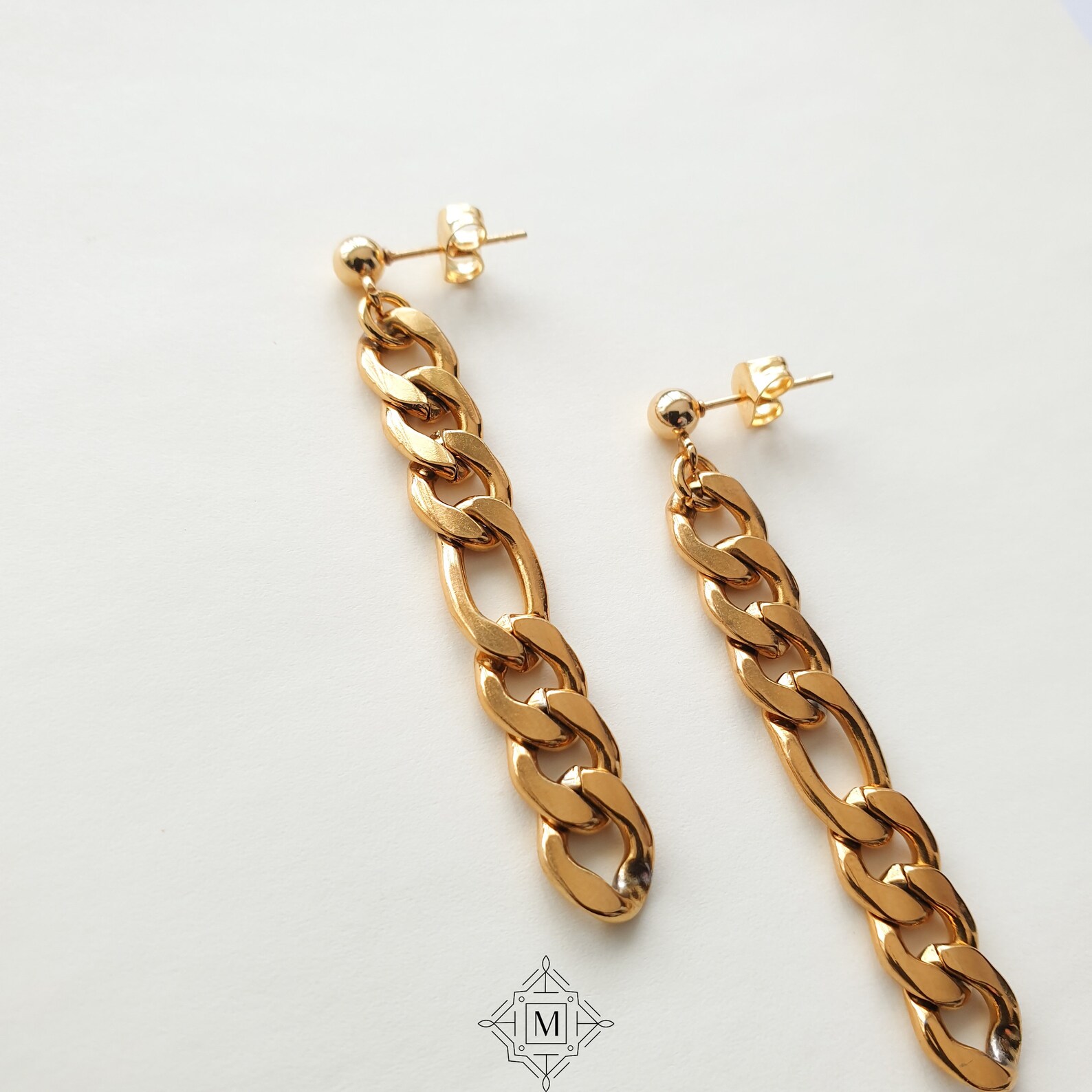 Gold Chain Drop Earrings Gold Curb Chain Earrings Long Gold - Etsy