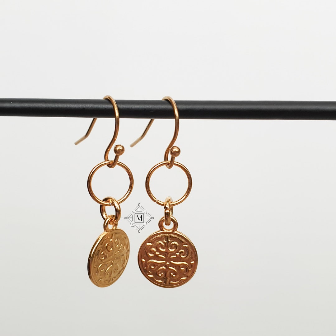 Gold Coin Earrings, Tiny Coin Earrings, Gold Disc Earrings, Dainty Gold ...