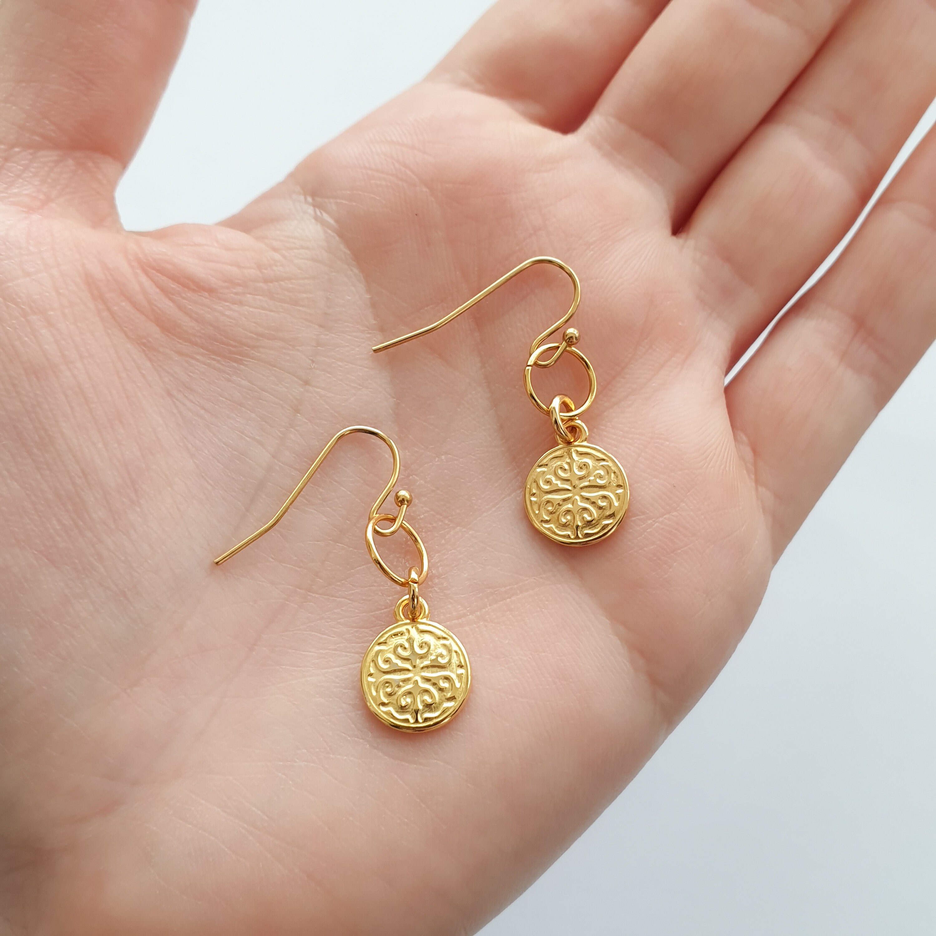 Gold Coin Earrings Tiny Coin Earrings Gold Disc Earrings | Etsy