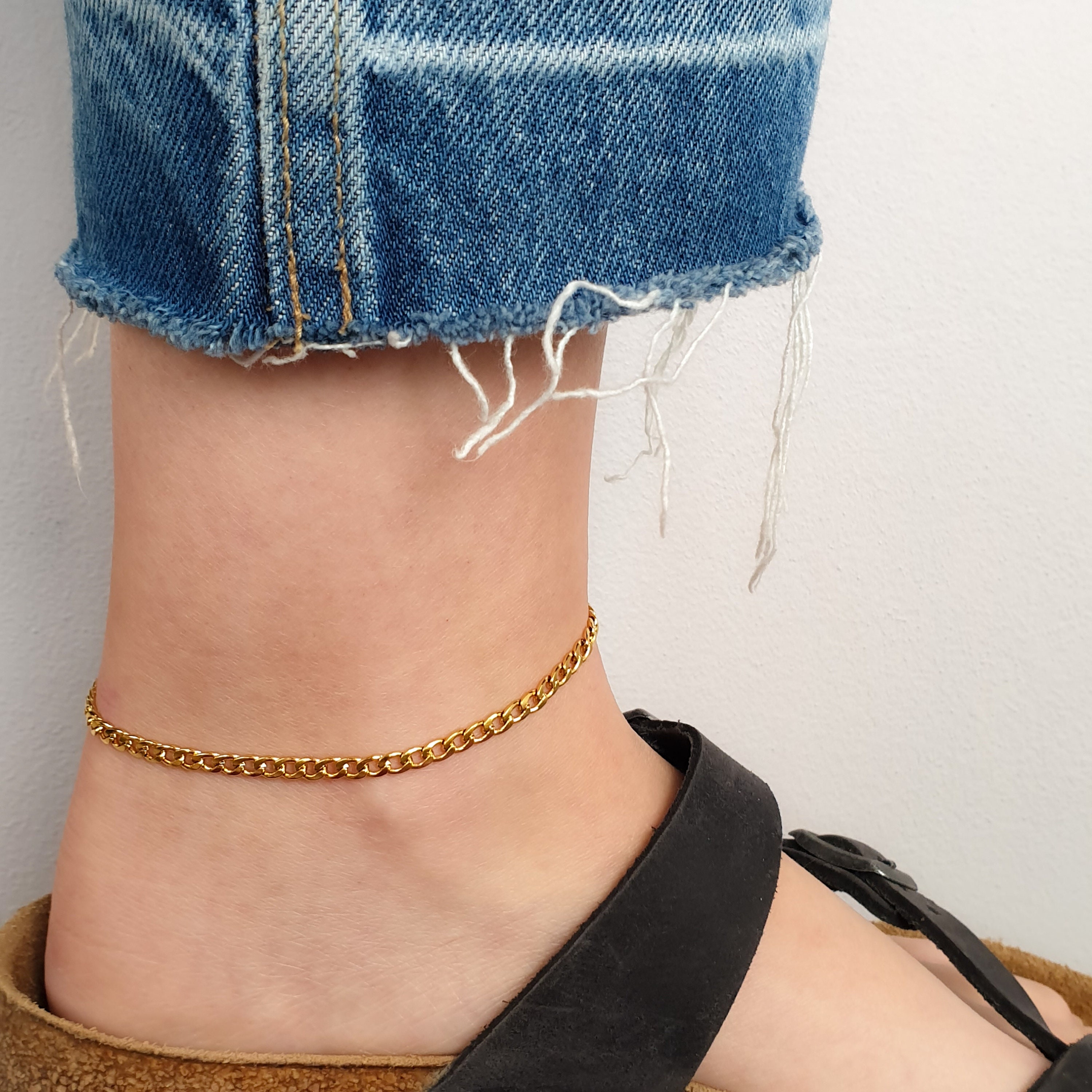 Gold Chain Anklet Gold Anklet Bracelet Cuban Chain Anklet | Etsy