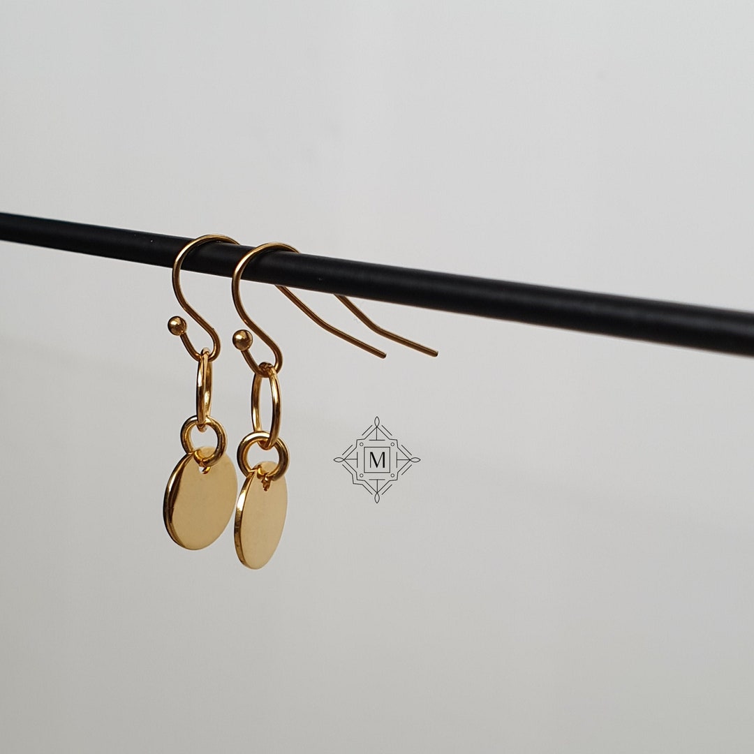 Tiny Gold Disc Dangle Earrings | Minimalist Stainless Steel Earrings - Etsy