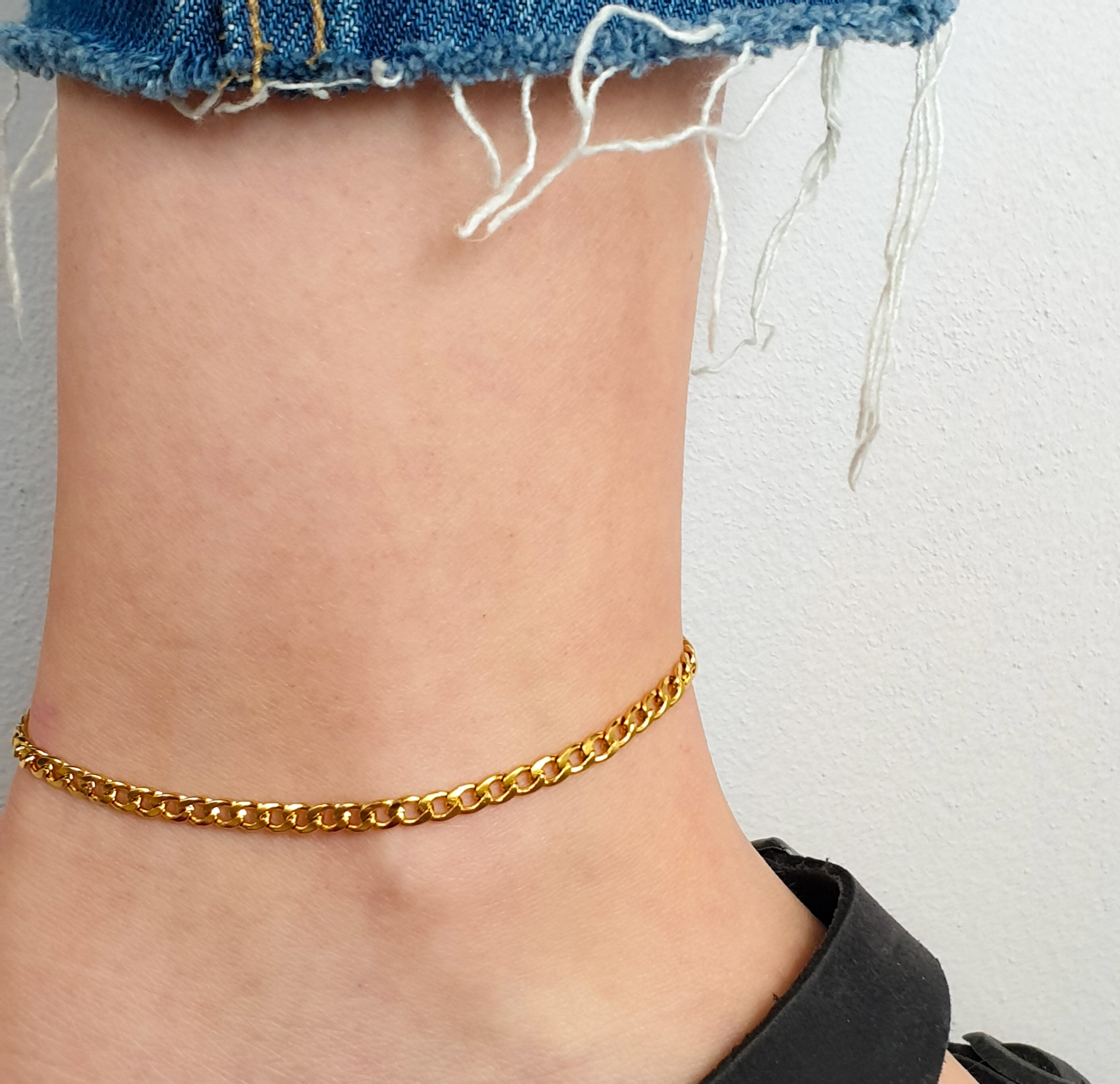 Gold Chain Anklet Gold Anklet Bracelet Cuban Chain Anklet | Etsy