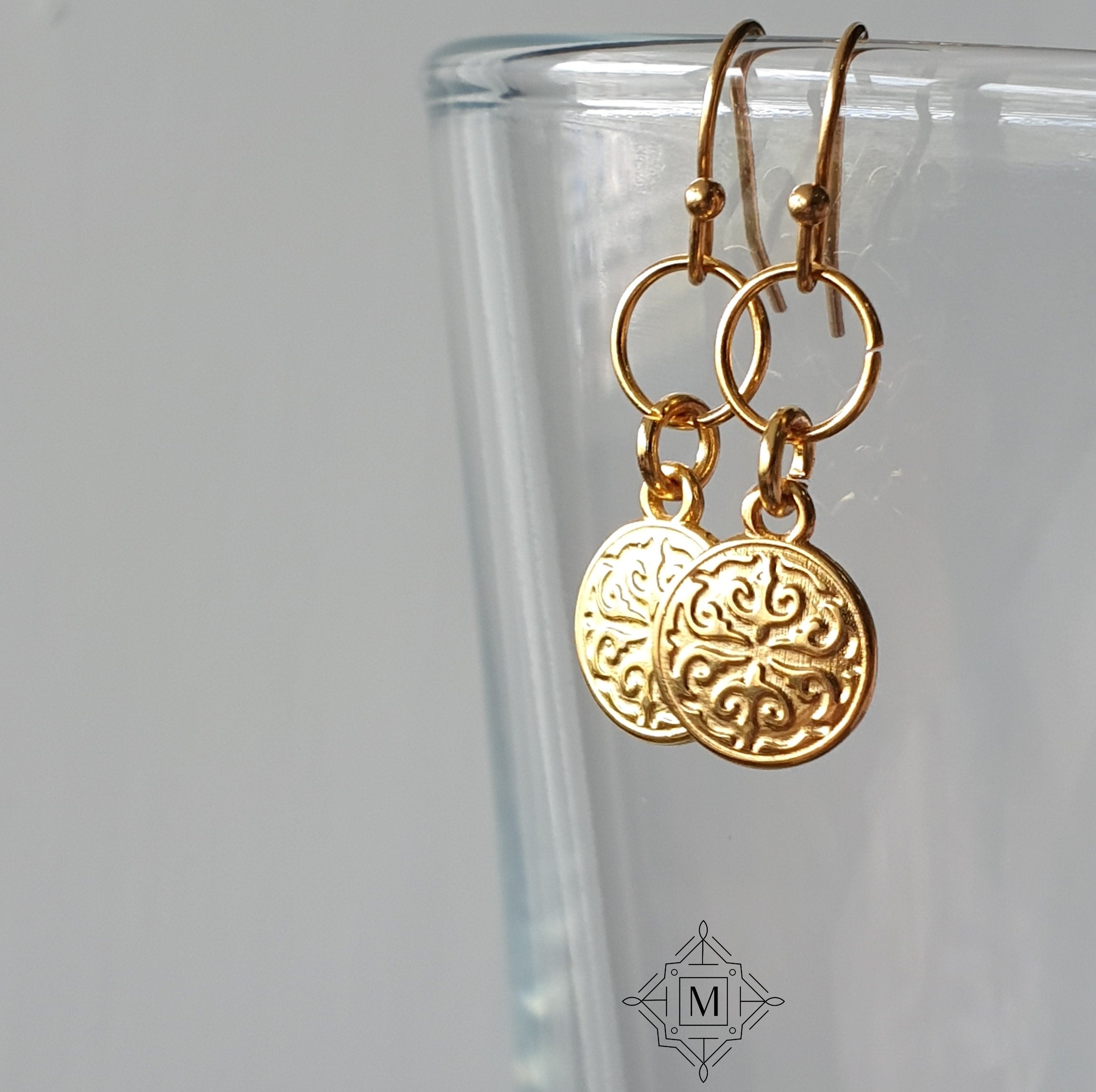 Gold Coin Earrings Tiny Coin Earrings Gold Disc Earrings | Etsy