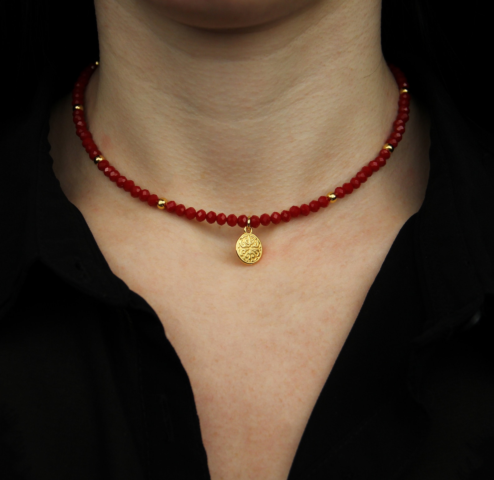 Red Bead Necklace Beaded Choker Necklace Boho Summer Choker - Etsy