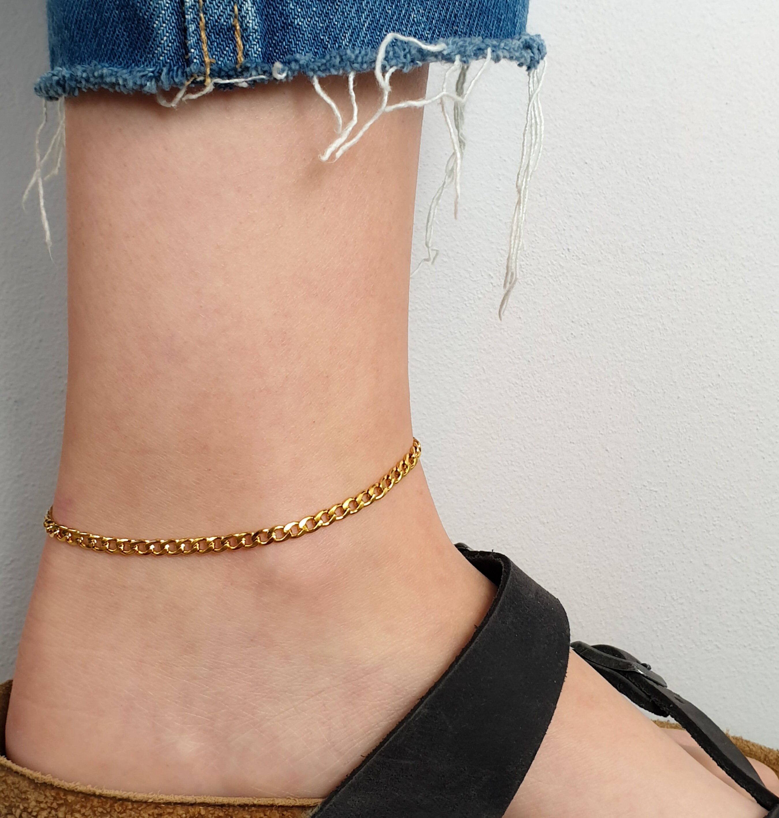 Gold Chain Anklet Gold Anklet Bracelet Cuban Chain Anklet | Etsy