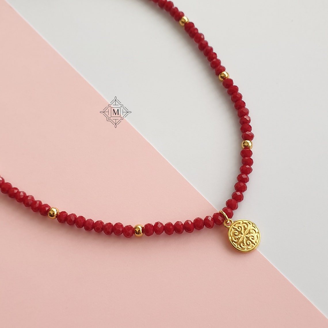 Red Bead Necklace Beaded Choker Necklace Boho Summer Choker - Etsy
