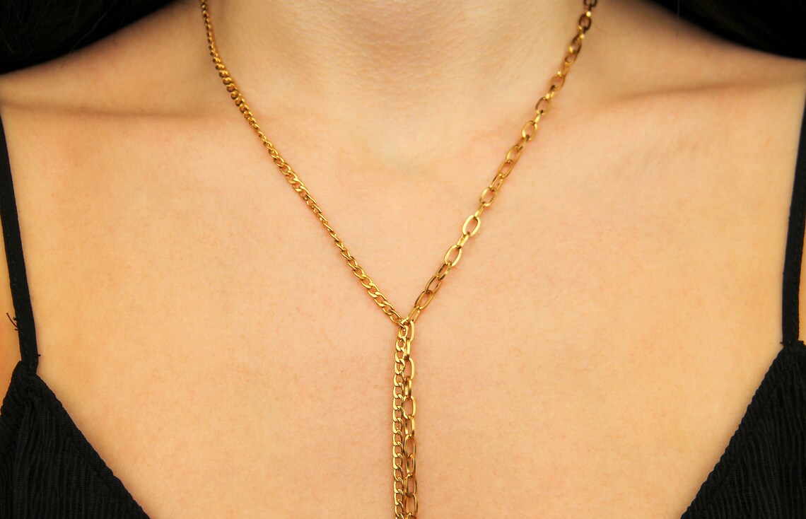 Y Necklace Lariat Necklace Long Y Necklace Mixed Chain - Etsy UK