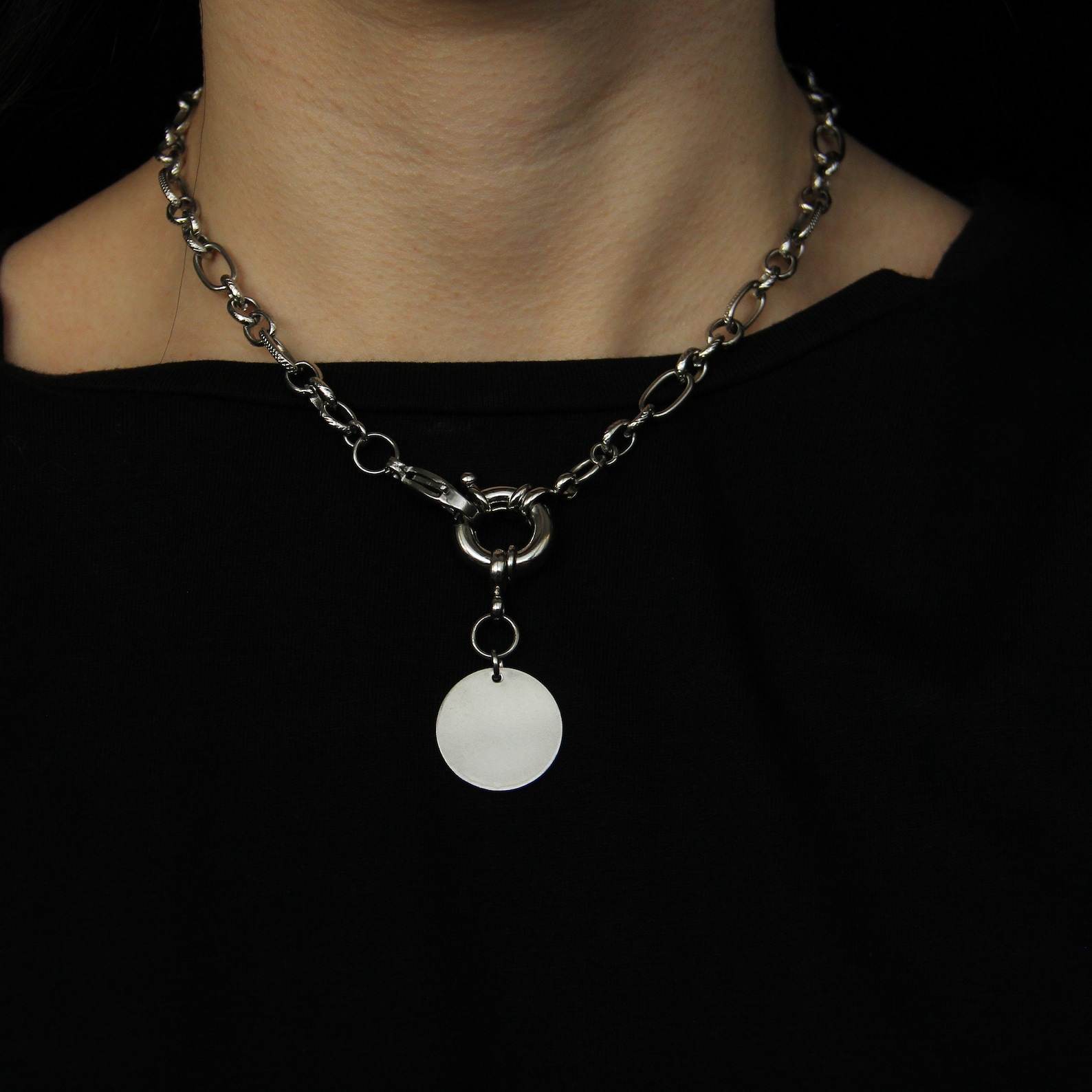 Silver Chunky Necklace Disc Chunky Necklace Silver Link - Etsy