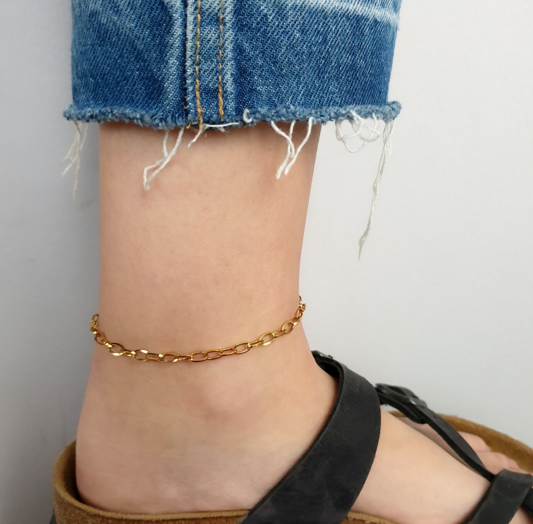 Gold Paperclip Chain Anklet | Minimalist Stainless Steel Ankle Bracelet ...