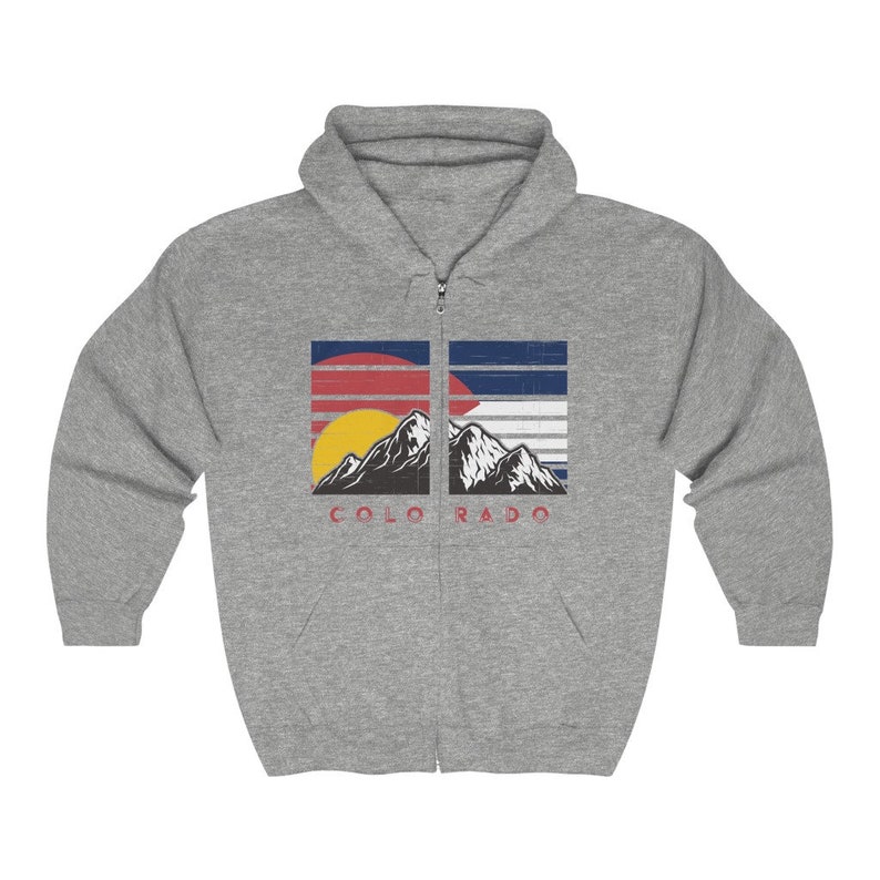 Colorado Zip Hoodie, State Flag Retro Vintage Colorado Mountains Zip ...